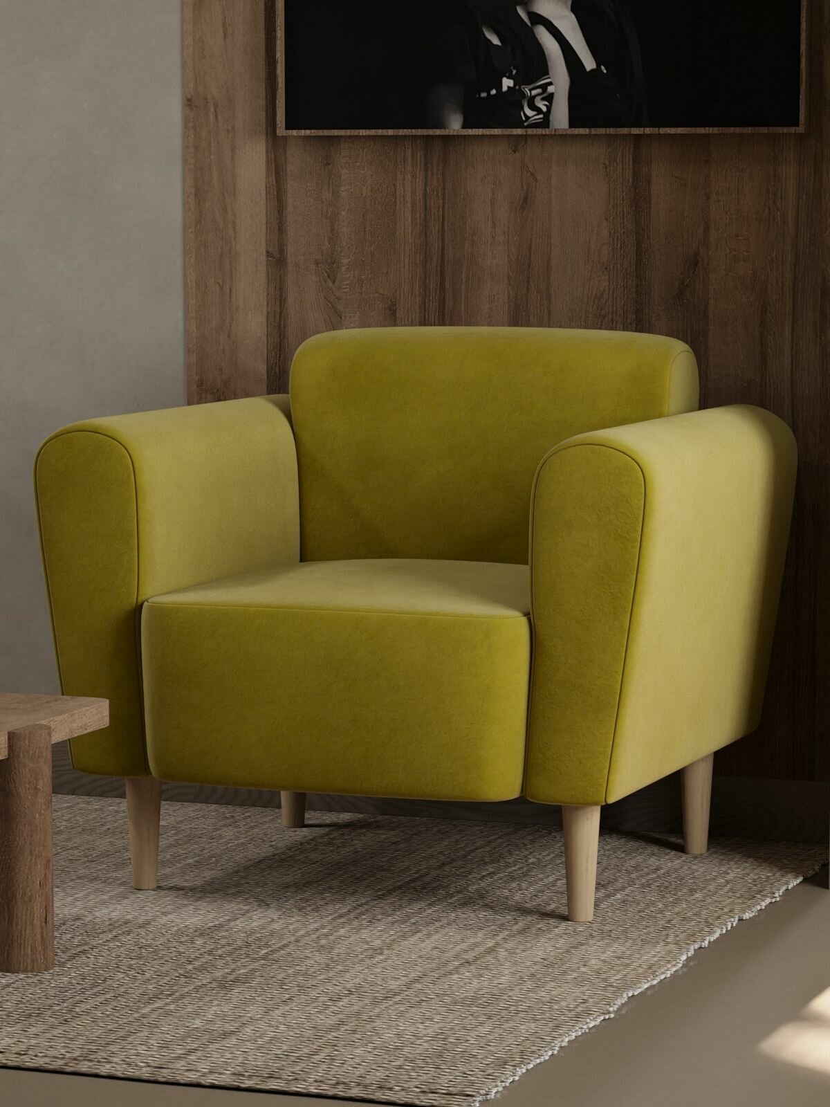 Кресло Фьёрд, мягкое для гостиной, для дома, велюр желтый, Style4Life