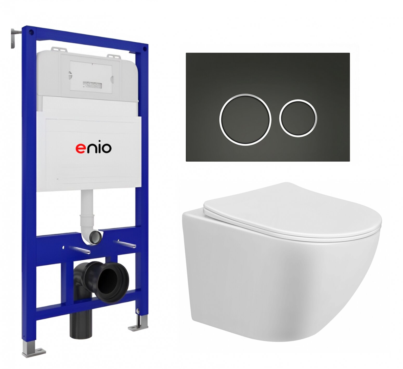 Комплект 3 в 1 инсталляция Enio Tecnico 52 EN8050052 + Унитаз подвесной Taliente Amato AM25010+ кнопка черная матовая, окантовка хром Rotondo