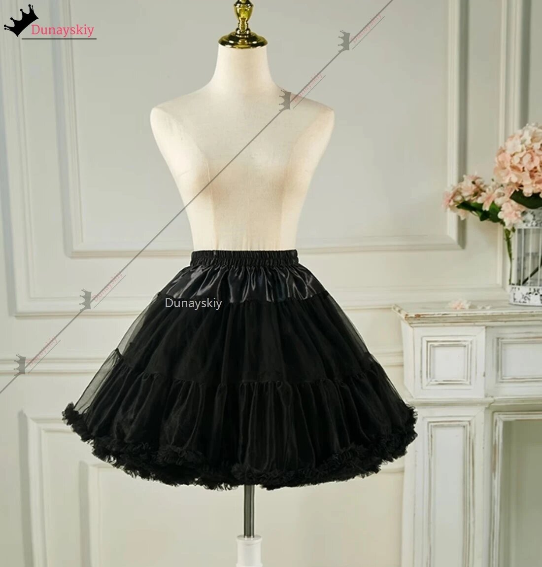 Викторианское готическое платье Лолиты Черный, М, 45cm black bustle