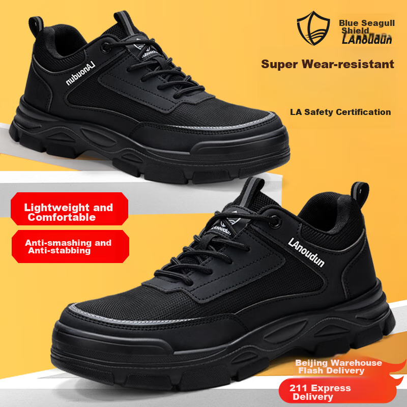 Blue Owl Shield Safety Shoes for Men, Summer Breathable, Odor-Resistant, Anti-Smashing, Puncture-Resistant, Steel Toe Cap, Wear-Resistant Construction Work Shoes D216 Size 41