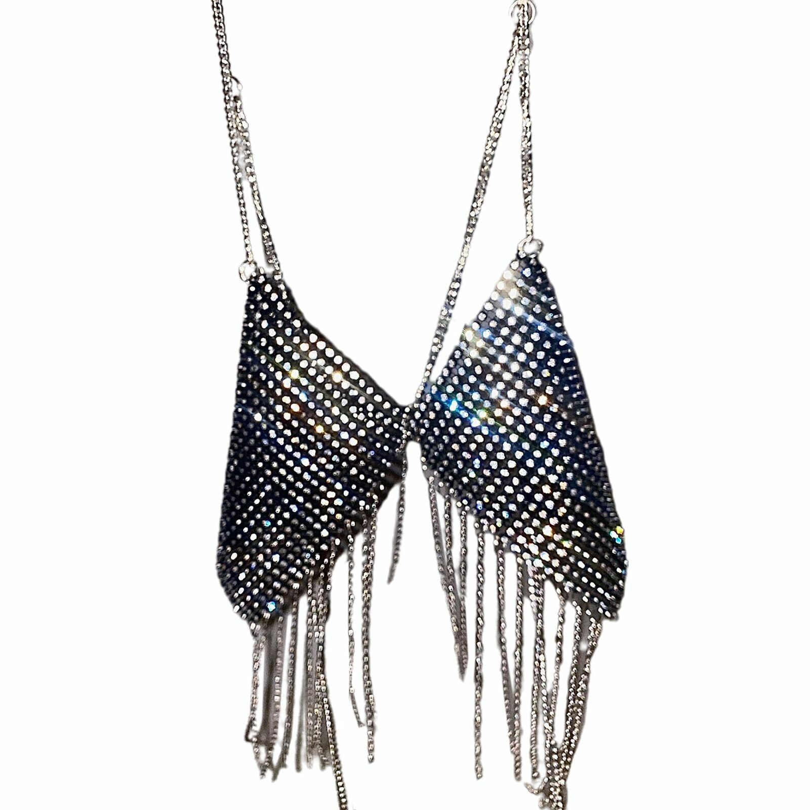 Для женщин сексуален укороченный топ со стразами и кисточками, боди-цепочка с кристаллами, бикини на бретельках