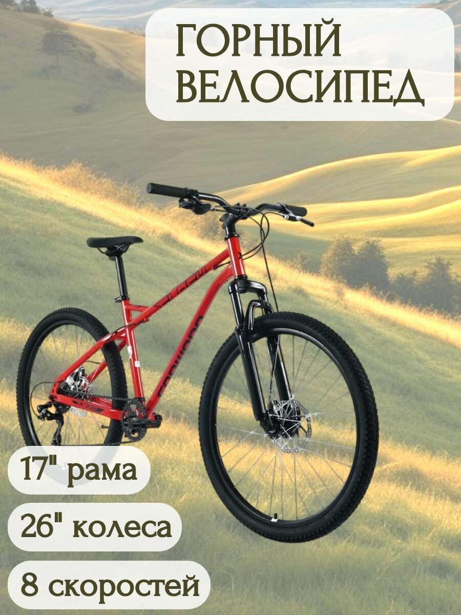 Велосипед взрослый горный FORWARD FLASH CX, 26" колеса, 17" рама, 8 скоростей, SHIMANO Tourney TY300, красный цвет Ориент