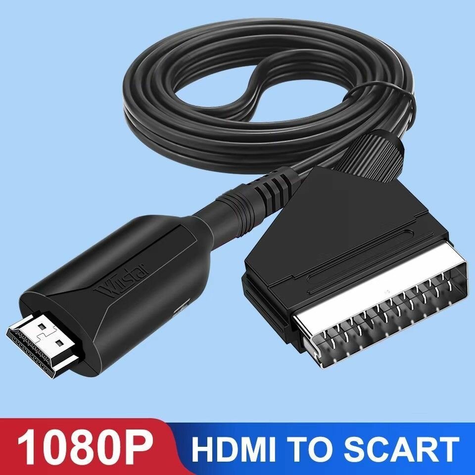 Кабель-конвертер HDMI в Scart, портативный адаптер для видео и аудио 720P/1080P, 1 метр с USB-кабелем для линий HD TV, DVD