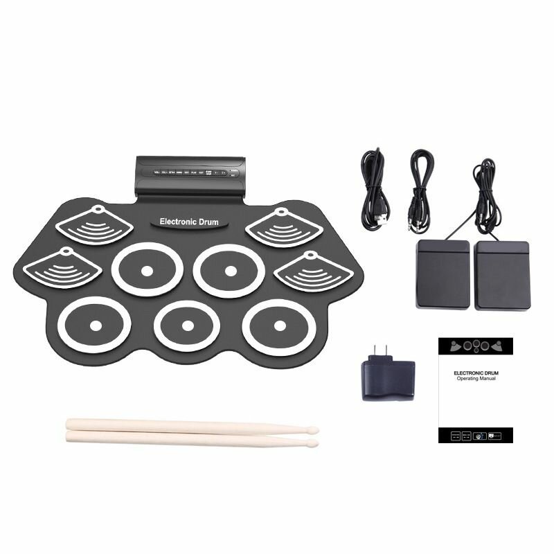 Утолщенная силиконовая ручная барабанная установка USB electronic drum, черный