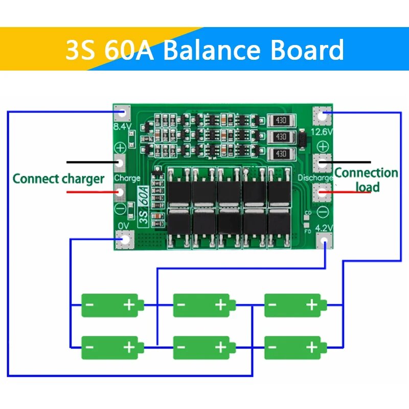 Плата балансировки 3S 60A для литий-ионных аккумуляторов