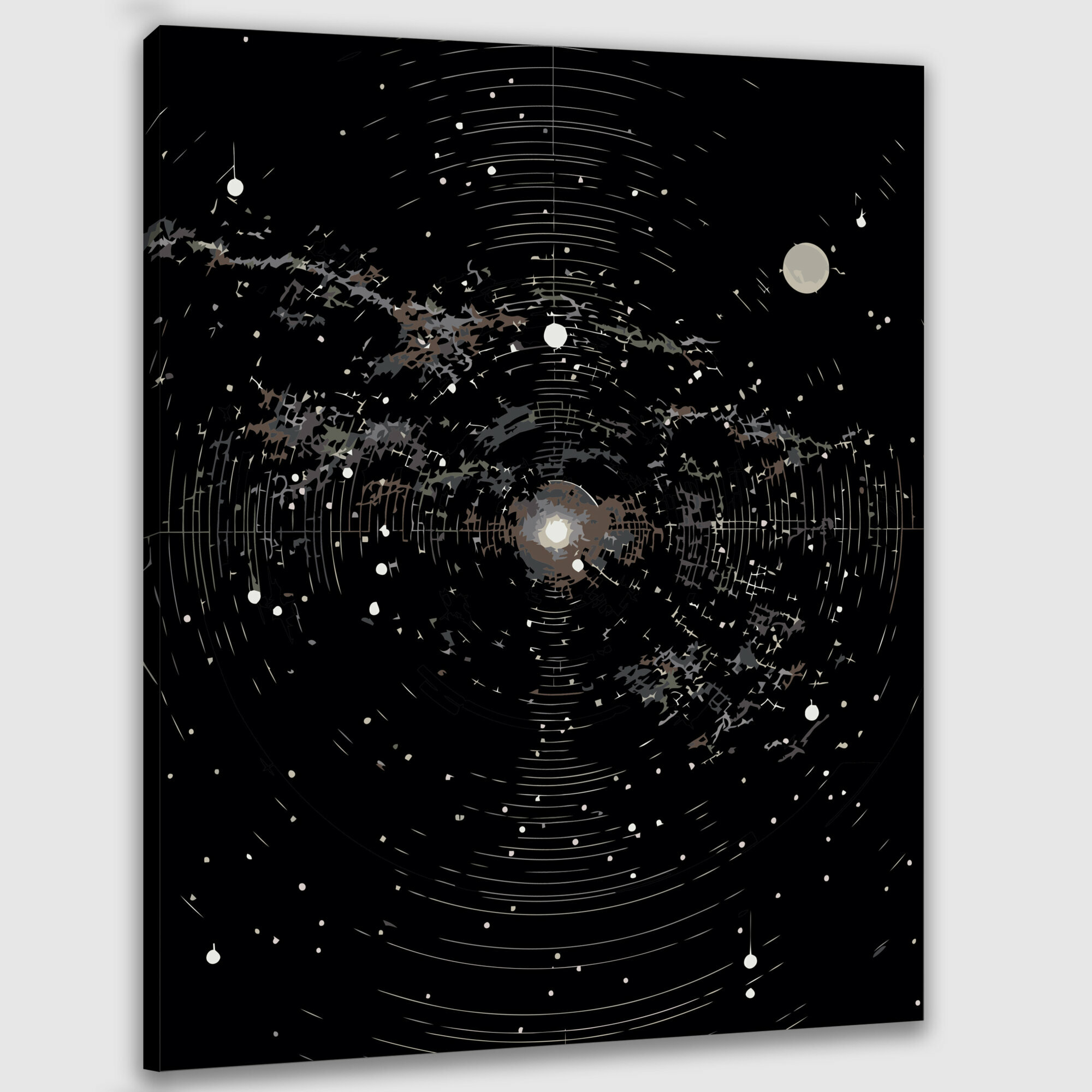 Картина по номерам 40x50 см, рисунок, звездная карта, перо, тушь, тонкие линии, штриховка, черно-белая композиция