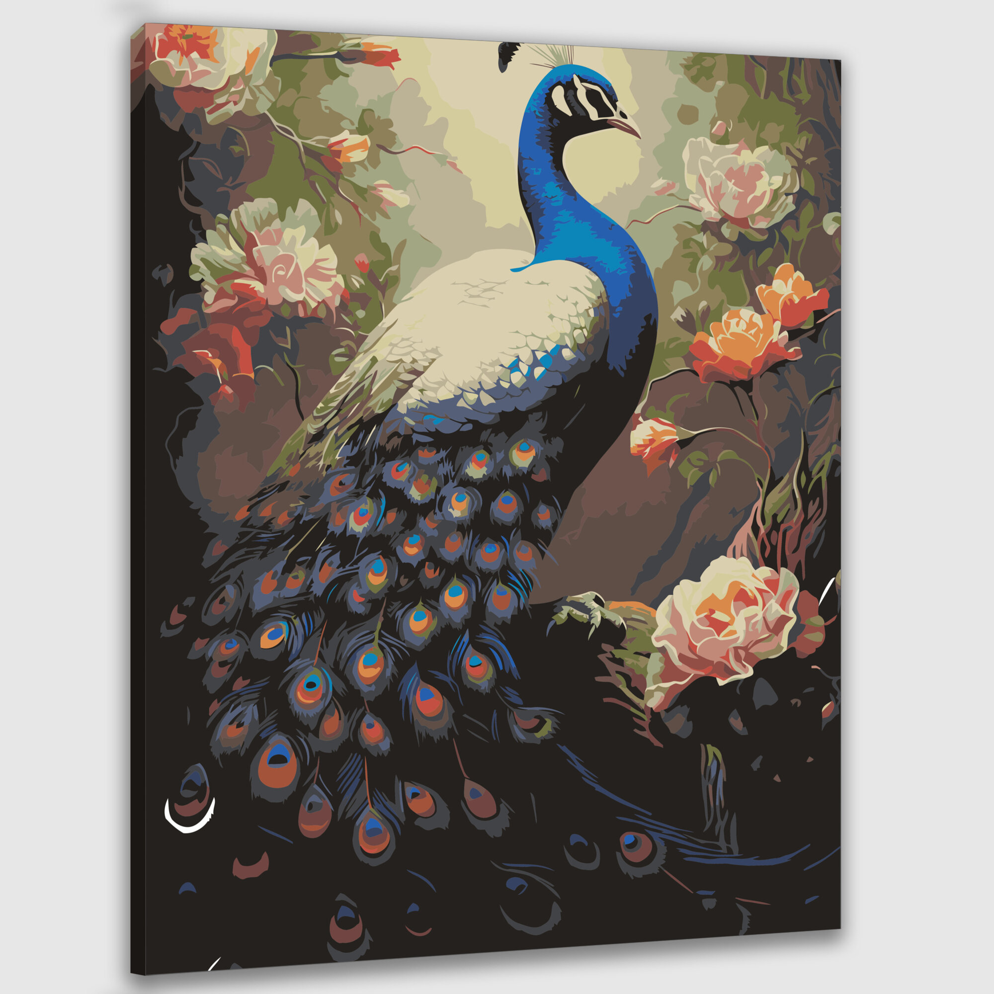 Картина по номерам 40x50 см, картина, масло, павлин, перья, радужные, яркие краски, величественность, элегантность