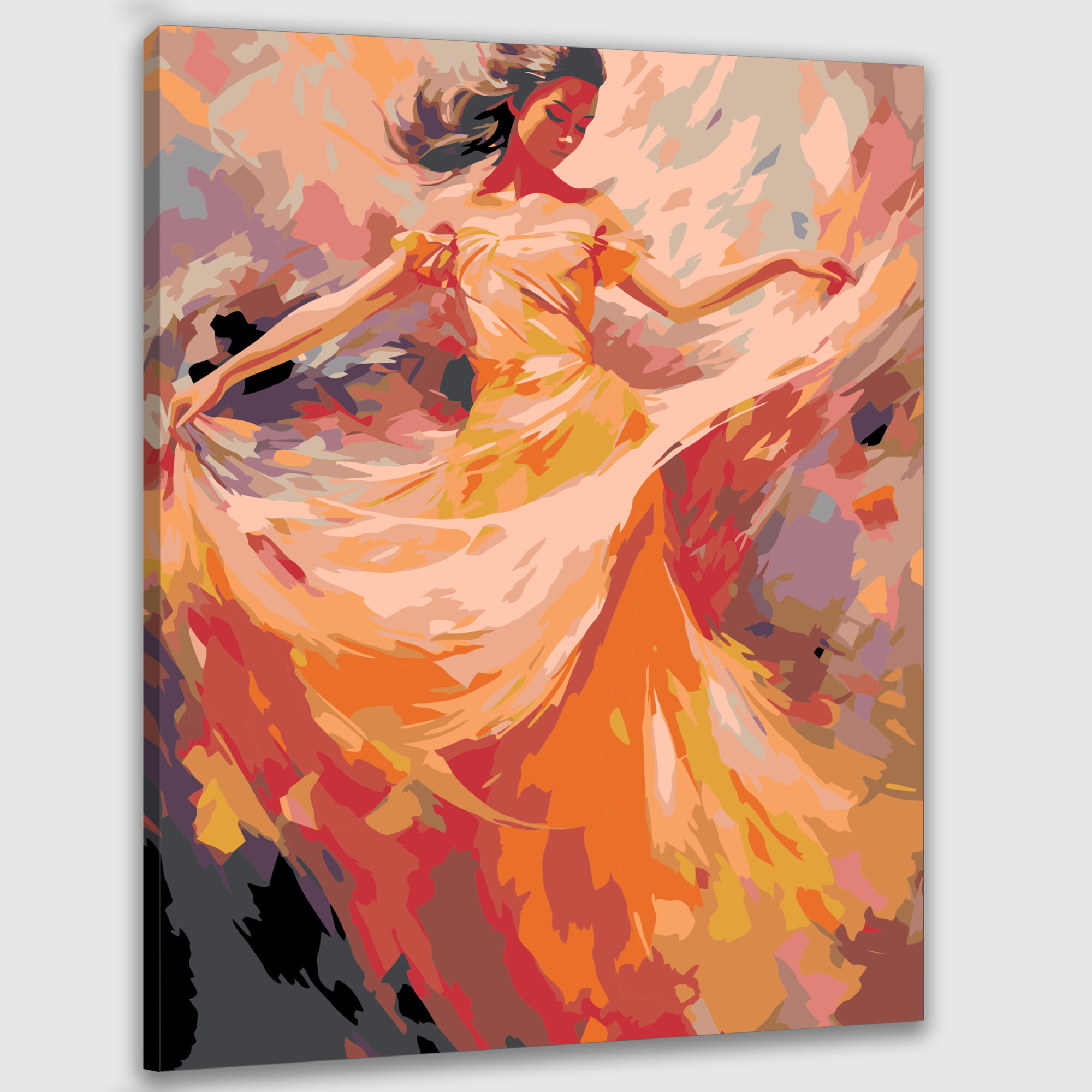 Картина по номерам 40x50 см, картина маслом, балерина, динамичная поза, струящееся платье, кружится, прыжок, воздух