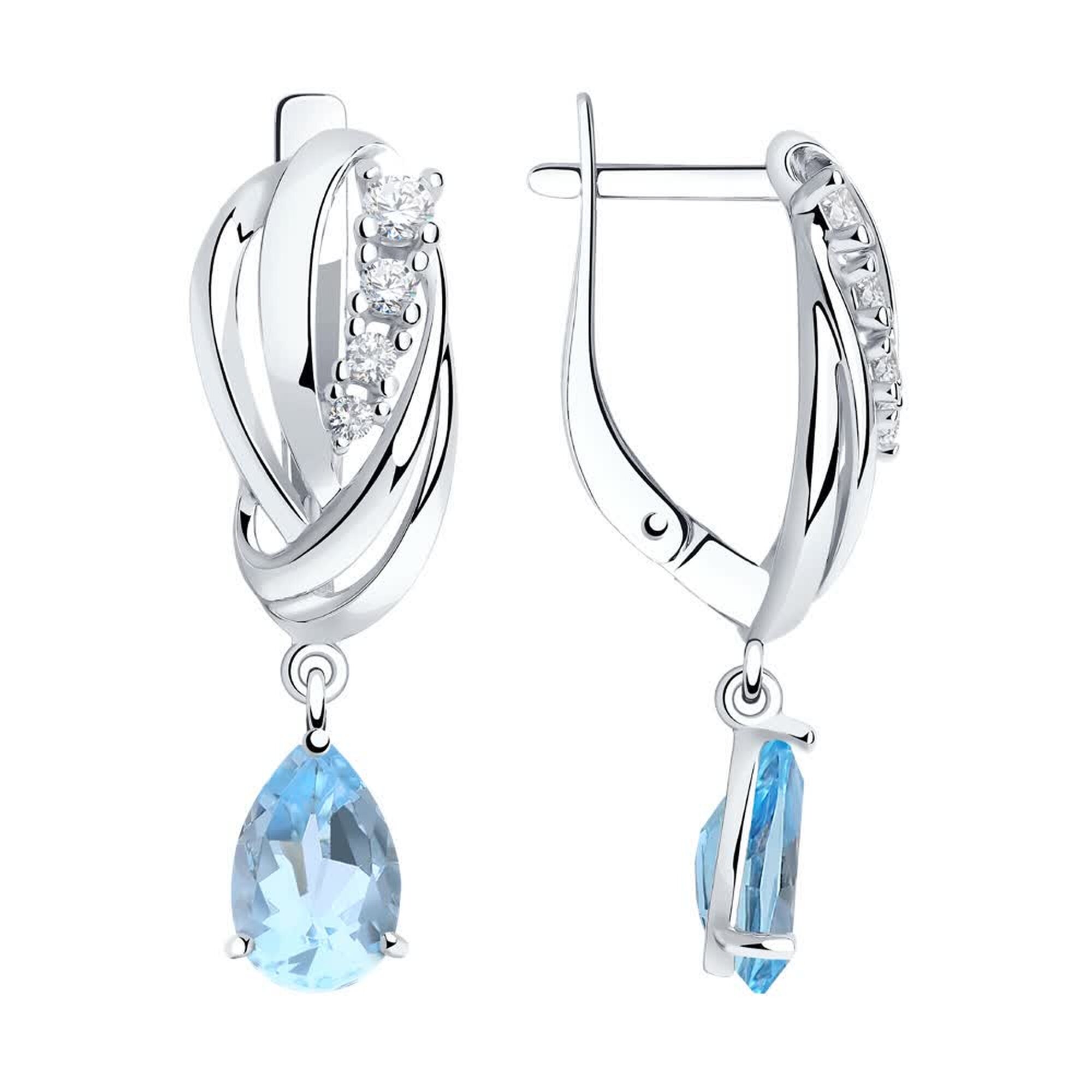 Серьги, серебро, 925 проба, родирование, фианит, топаз