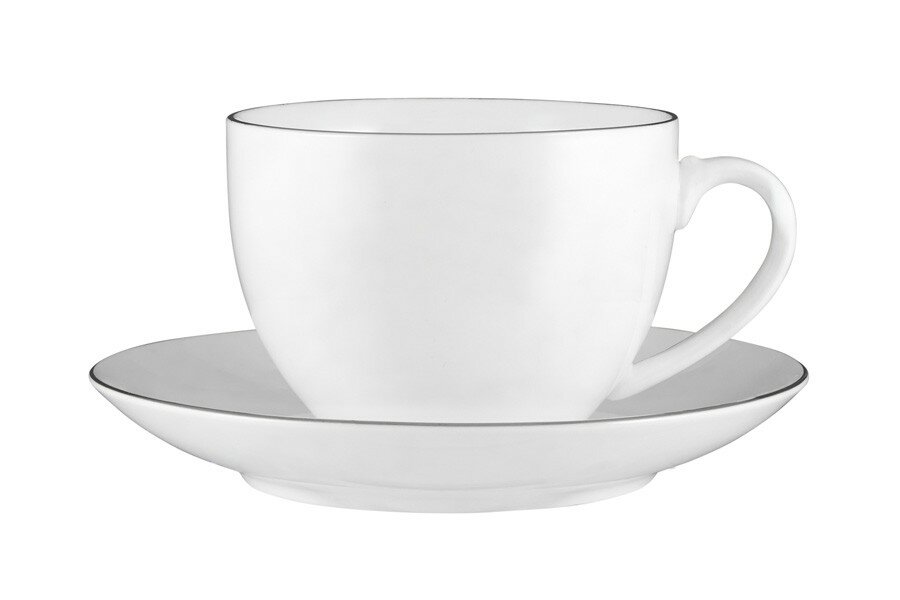 Пара чайная, 1 перс, 2 пр, 260 мл, фарфор P, белая, с серебристым кантом, White Platinum (Maxwell&Williams)