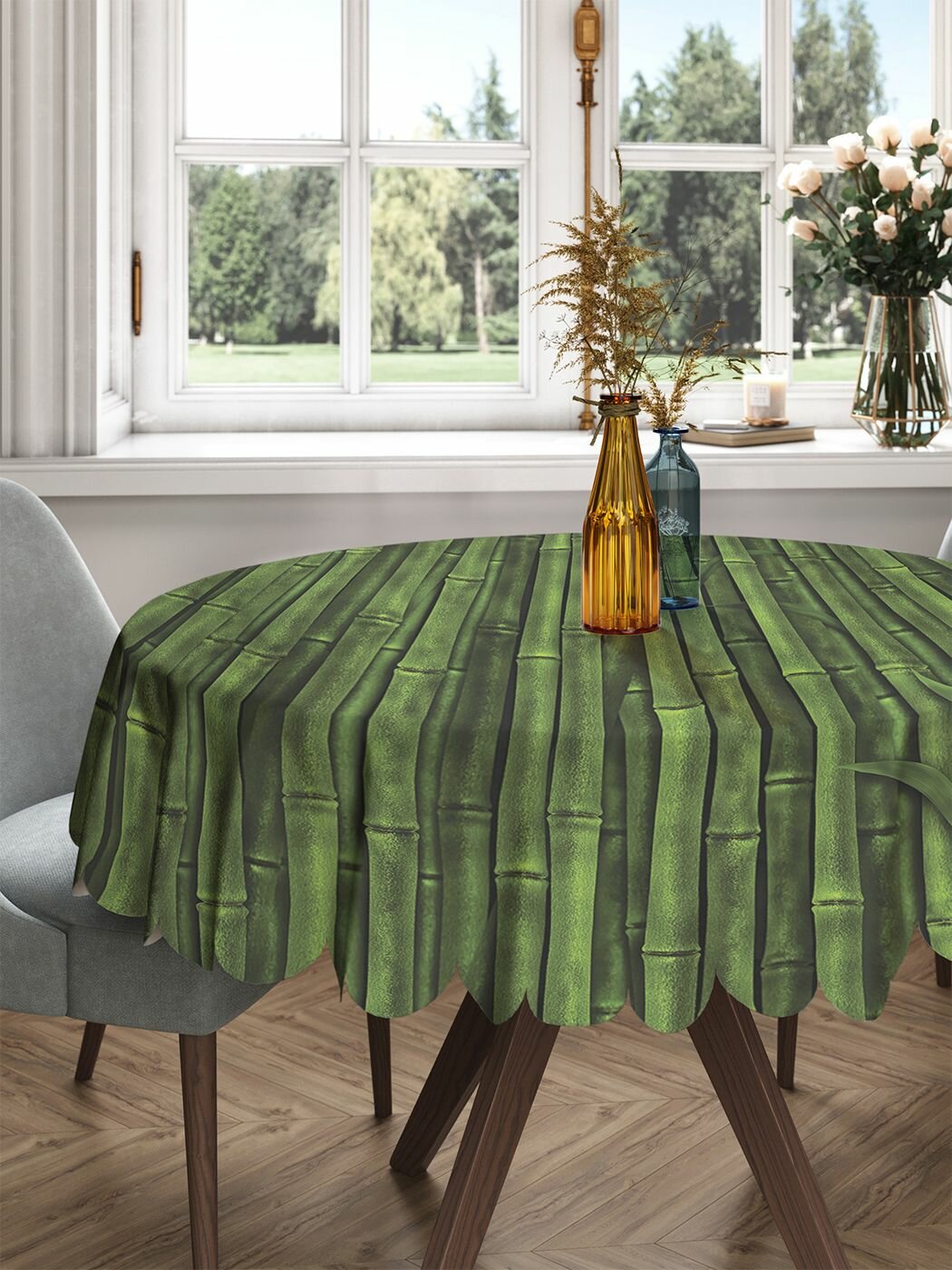 Круглая скатерть на стол с принтом "Плотная бамбуковая стена" 150х150 см, JoyArty