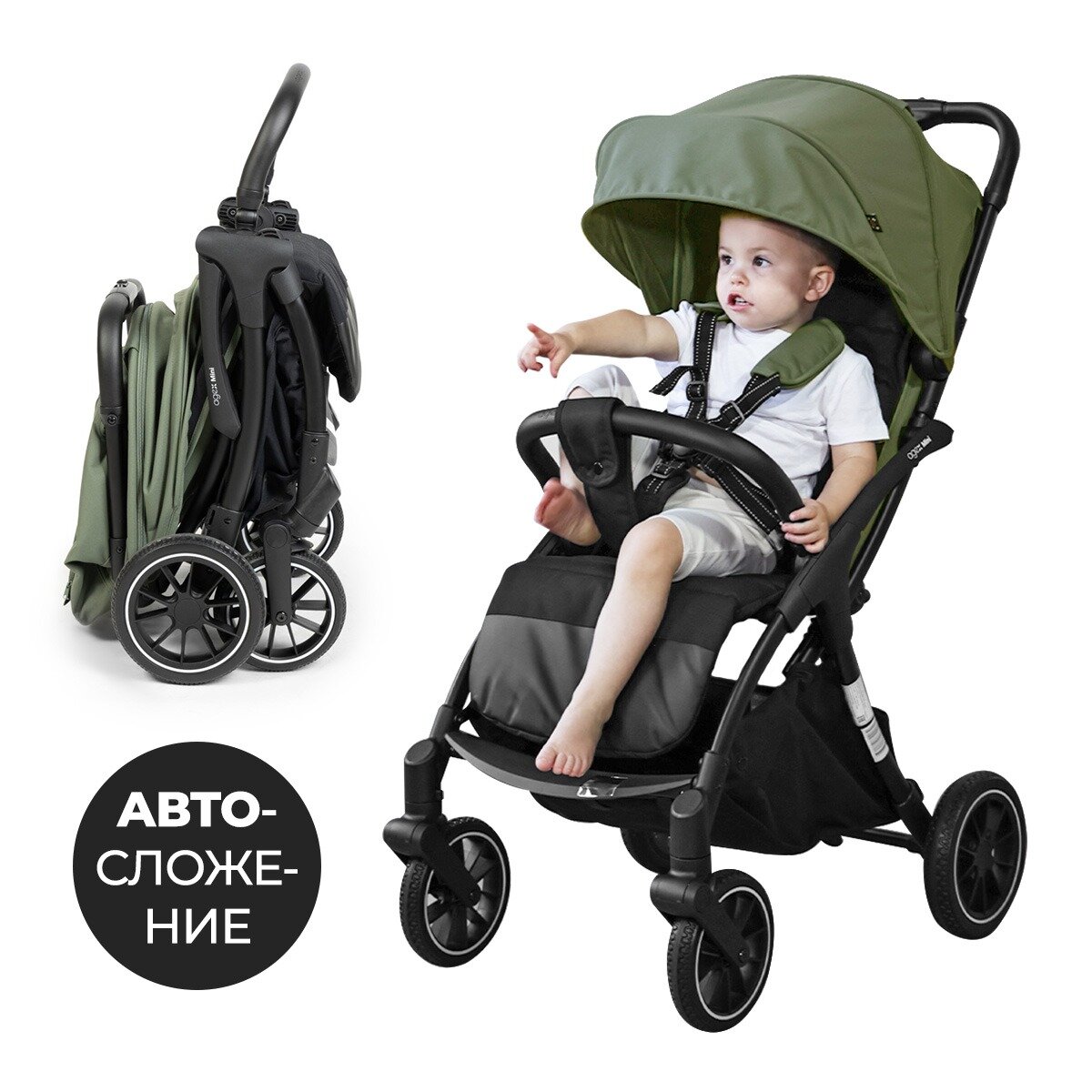 Прогулочная коляска Agex Mini LX, 2025 Green, черные колеса, для детей от 6 мес. до 3 лет