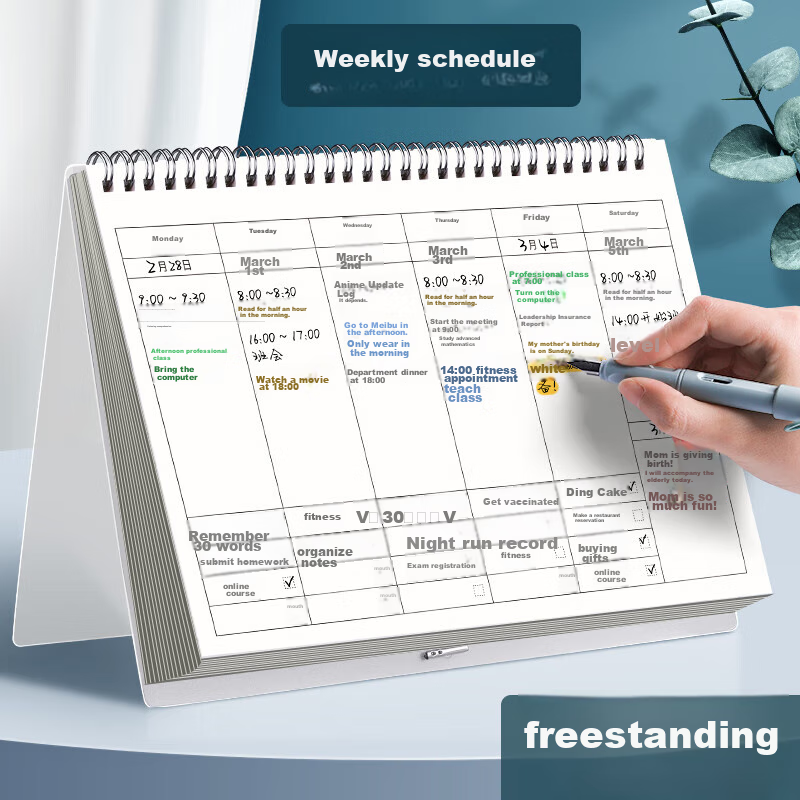 Jiamo Weekly Planner Calendar Notebook, Self-Discipline Check-In Tool, Weekly Schedule, Time Management Efficiency Manual, Study And Work Back-To Reminder, Desk Calendar