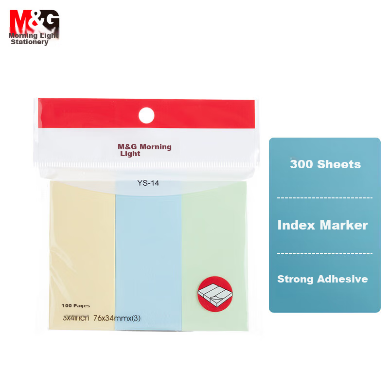 M&G Stationery 300 Sheets 3-Color Sticky Notes, Adhesive Labels Name Tags, 76*34mm Memo Pads Message Notes, 3-Pack YS-14