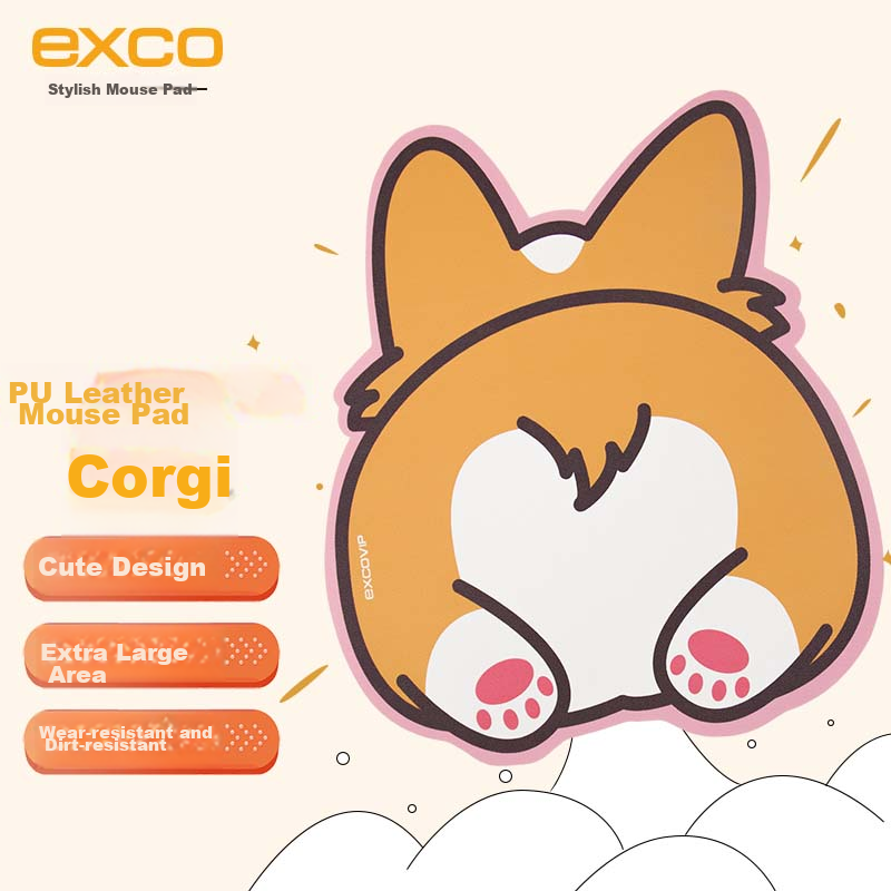 EXCO 3D Corgi Mouse Pad, Small Size, Leather, Cute Cartoon Design, Laptop Office Leather Non-Slip Pad 9725