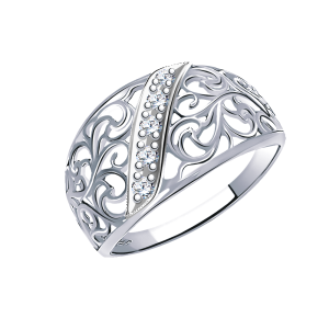 Кольцо, серебро, 925 проба, родирование, фианит