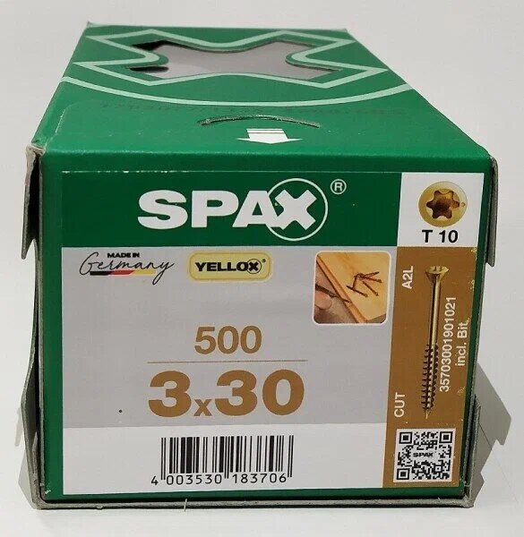 Саморезы для пола, паркета, шпунтованной доски, Spax 3х30 мм (500 шт.) Yellox