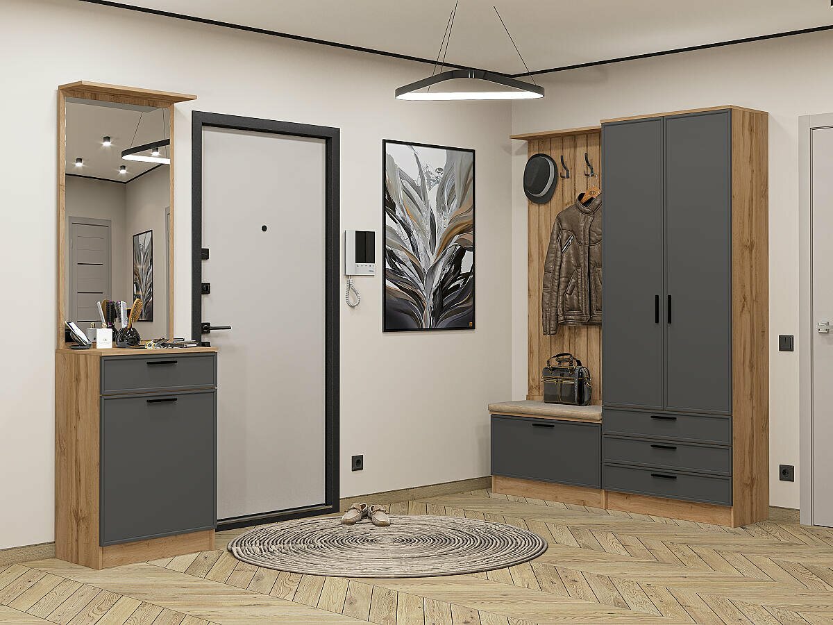 Прихожая Стиль 2.2 метра. Модульная. ЛДСП/МДФ Дуб Вотан/Графит