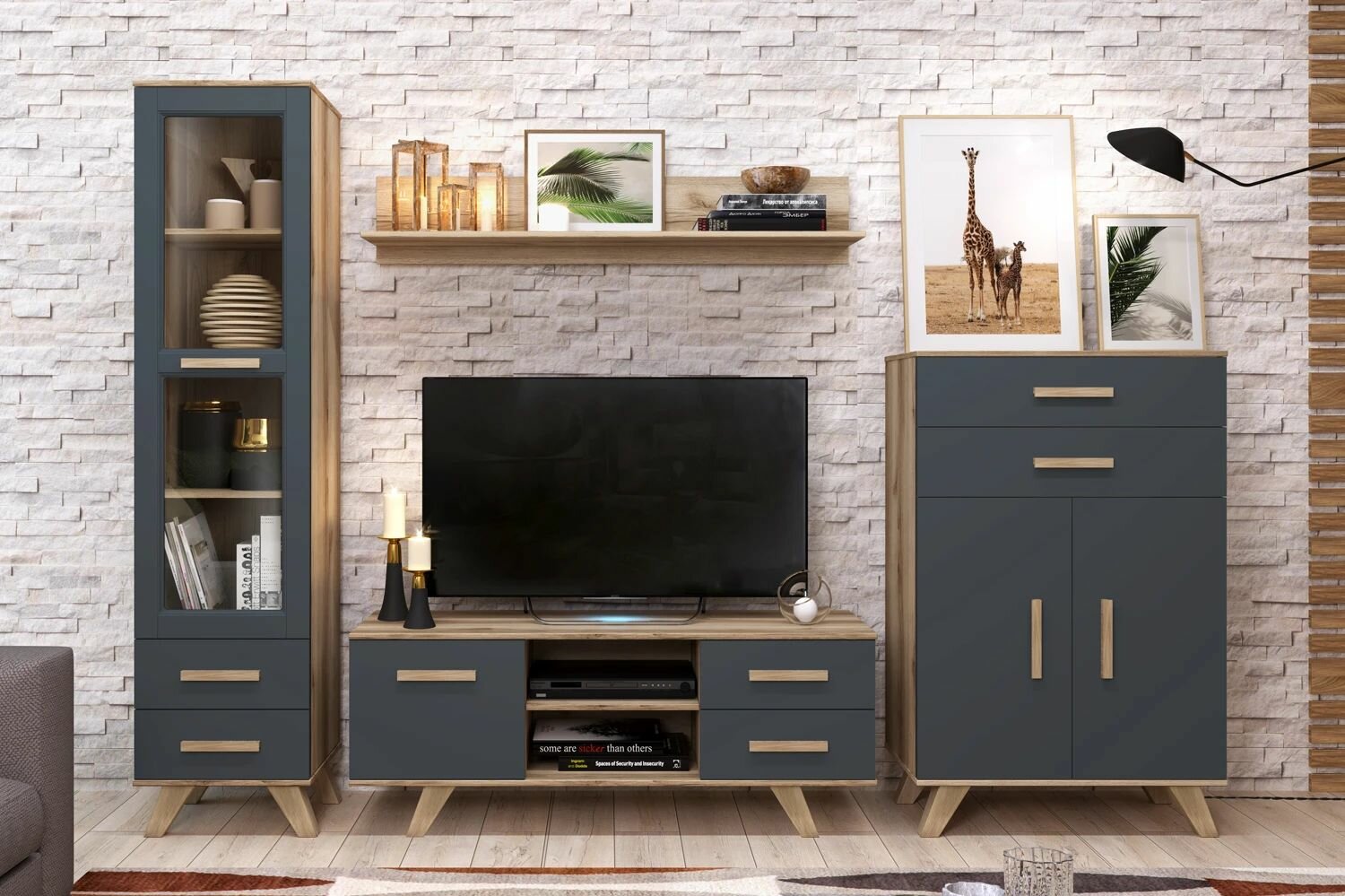 Гостиная Вега Скандинавия (комплект 7), цвет Дуб Каньон, силк флай