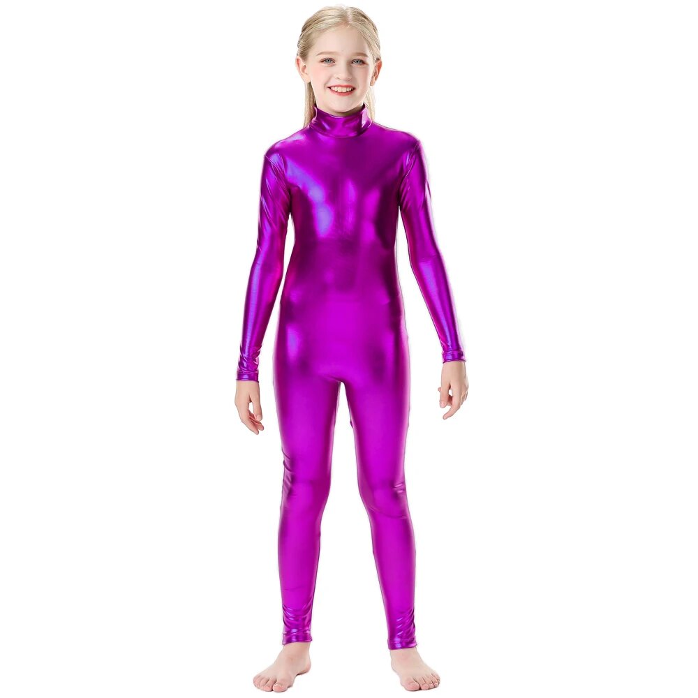 OVIGILY Детский блестящий металлический комбинезон для танцев Фиолетовый, S, purple