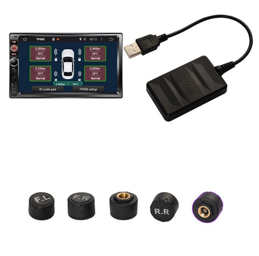 Android TPMS для Автомобильного Радио DVD-Плеер Система Контроля Давления В Шинах Запасная Шина Внешние 5 Датчиков Дисплей в реальном времени USB TMPS