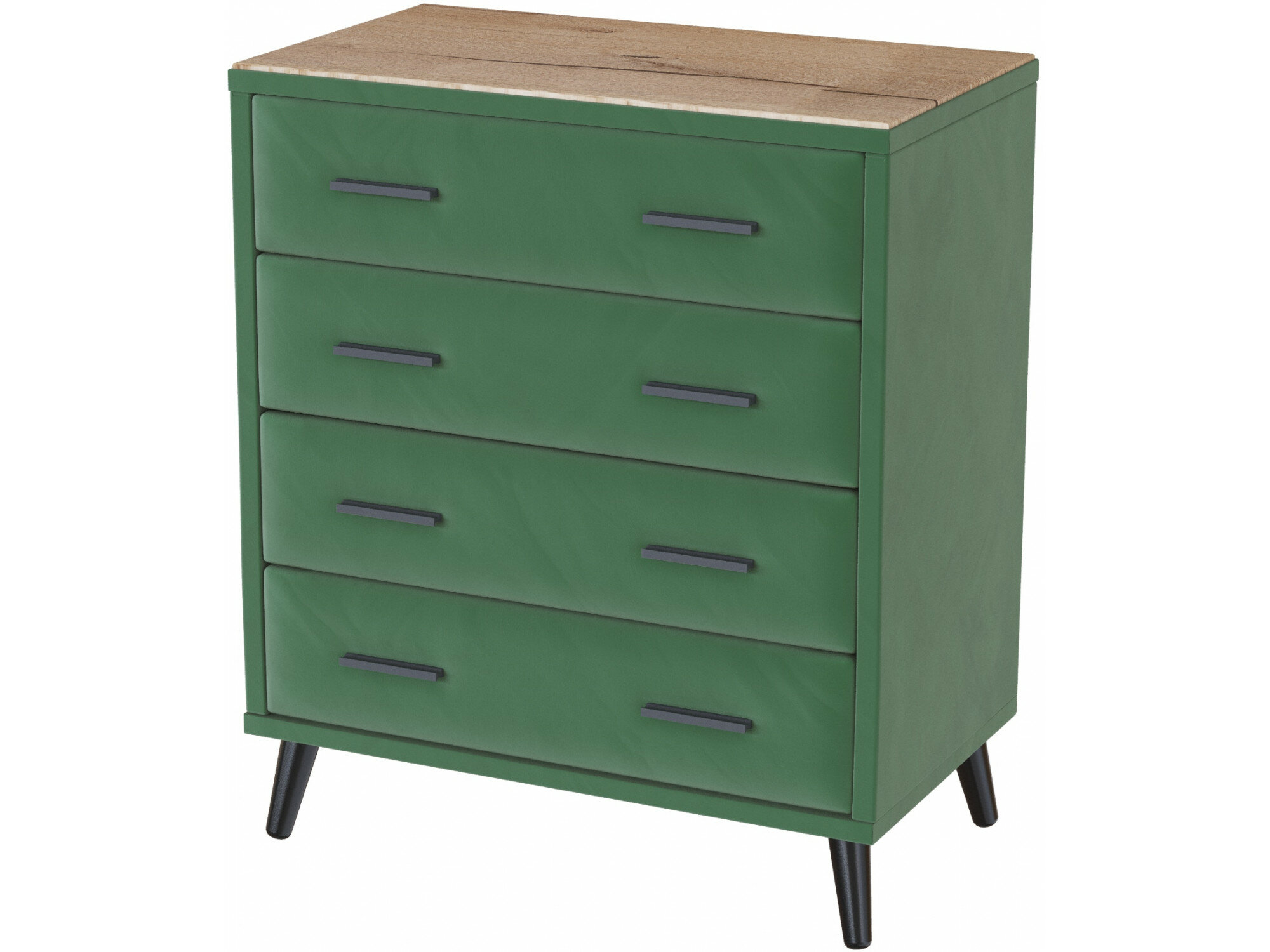 Комод интерьерный с 4 ящиками, с мягкой обивкой, 80х46х93 , велюр  изумруд/мдф дуб канадский