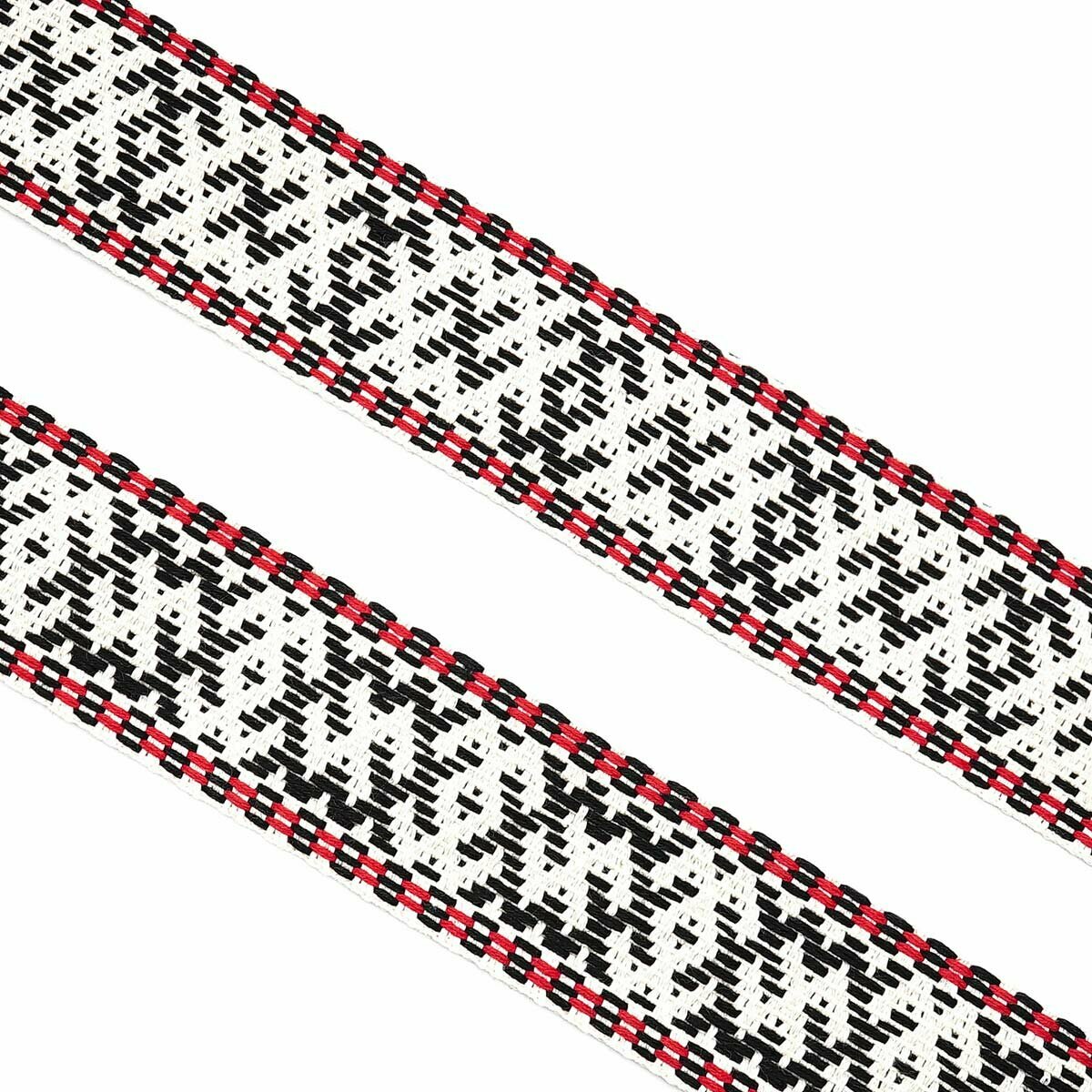 Лента жаккардовая 40 мм*25 м (бело-черный цвет), Красная лента