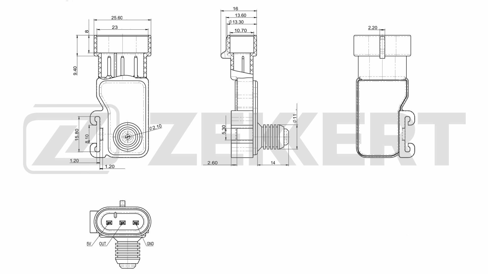 Датчик давления воздуха Chevrolet Epica (KL1_) 05-, Daewoo Nubira (J100) 97-, Opel Astra G, H 98-, Vectra B, C 95-, Zafira A, B 99-