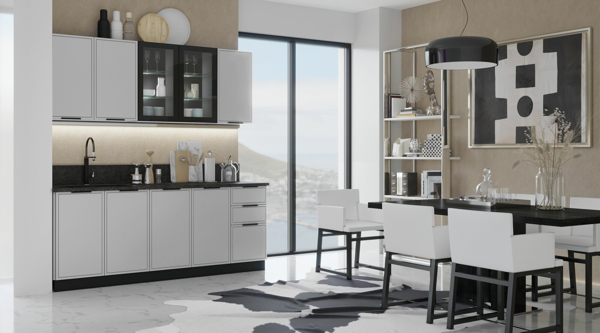 Кухня Николь 2,0м Компановка №1 (Холст белый) (Кастилло темный) (Миф)