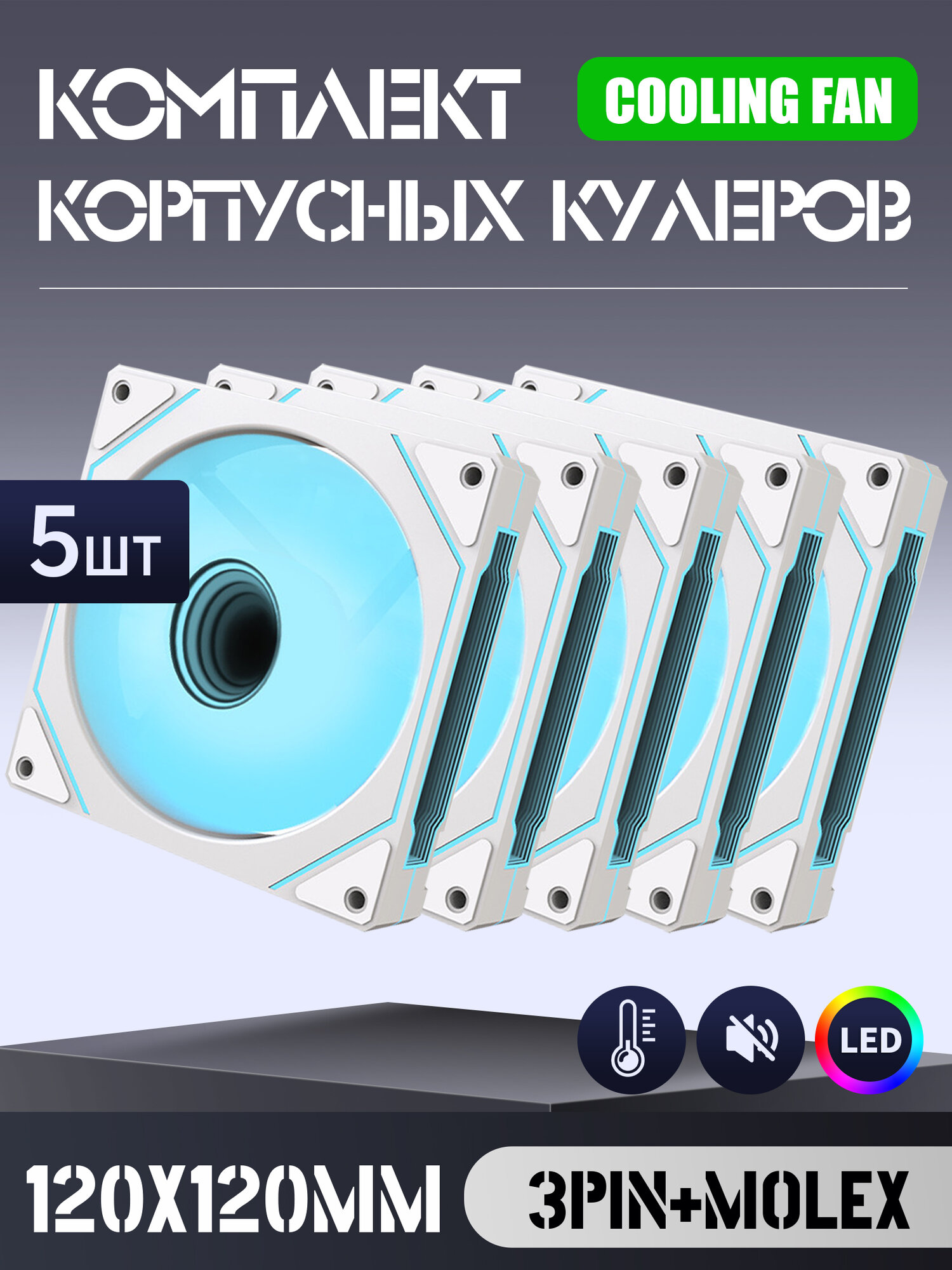 Вентилятор для корпуса 120 мм *5 шт RGB, Вентиляторы для ПК с fRGB подсветкой