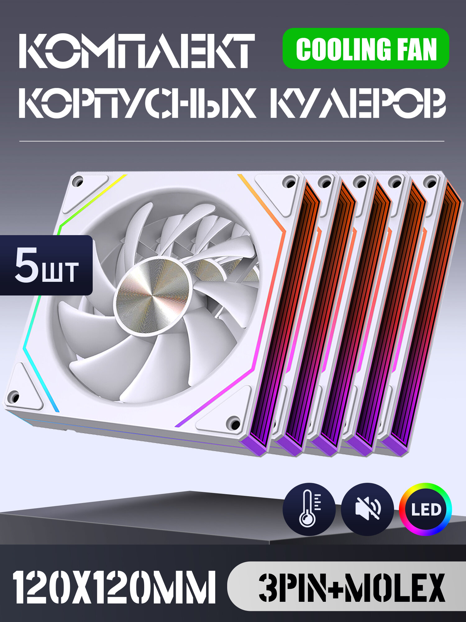 Вентилятор для корпуса 120 мм *5 шт RGB, Вентиляторы для ПК с fRGB подсветкой