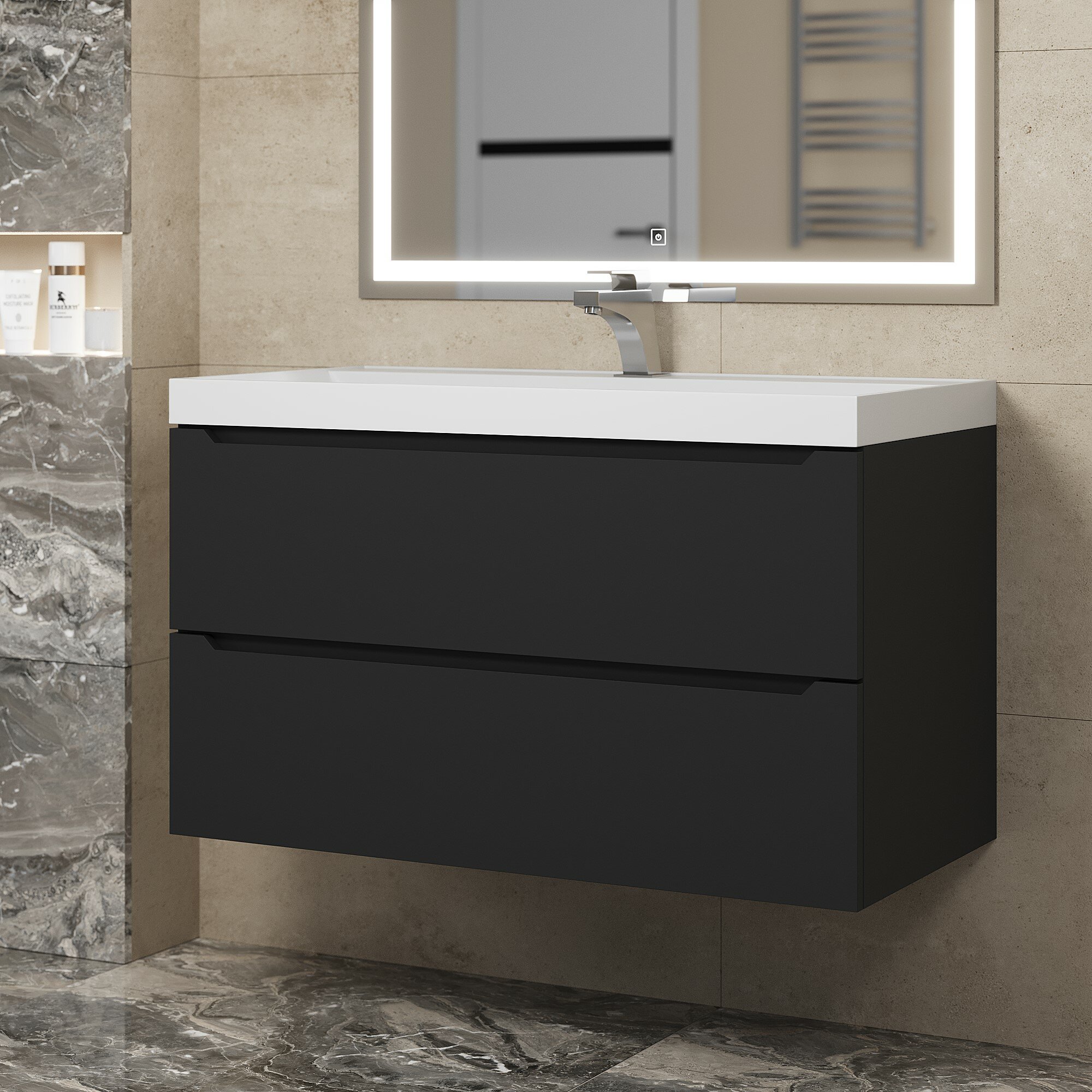 Тумба с раковиной для ванной подвесная Uperwood Tanos 90 см, черная