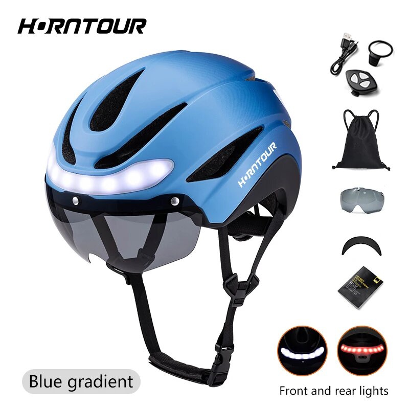 Horntour шоссейный велосипедный шлем с подсветкой Blue Blue Gradient