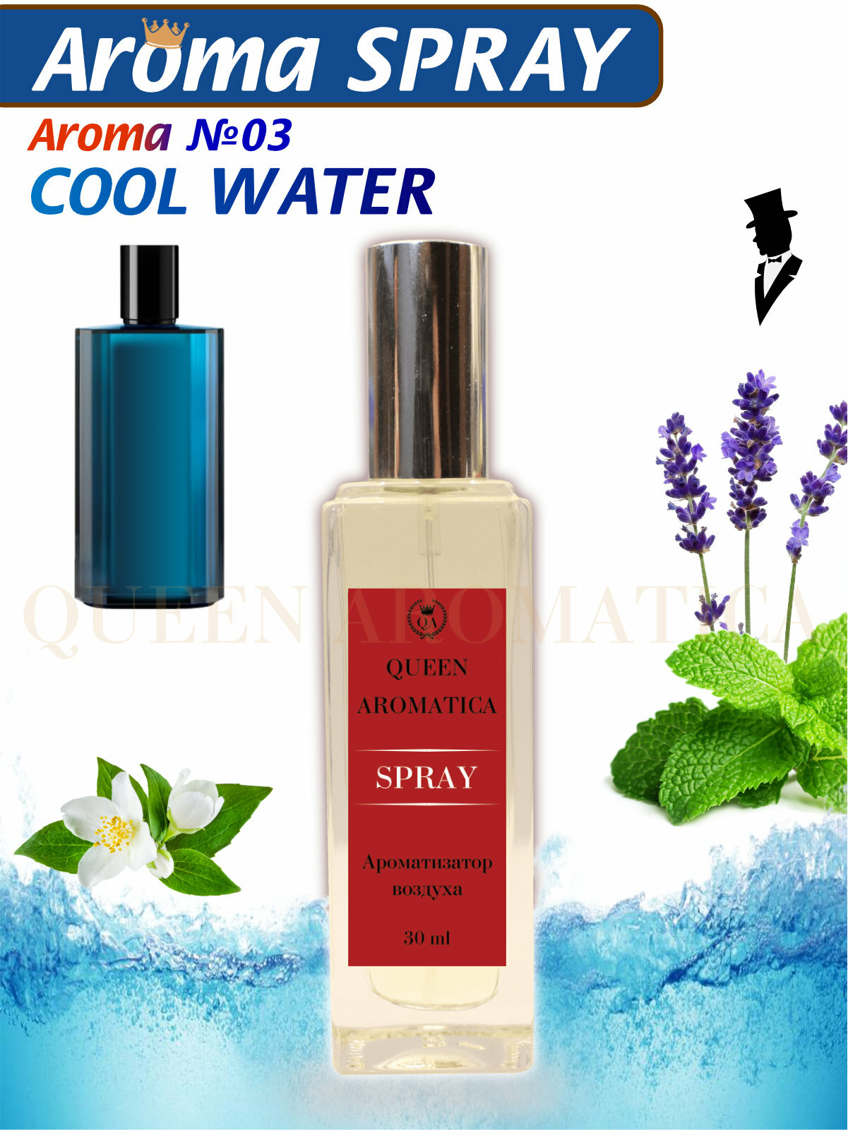 Ароматизатор в машину Queen Aromatica - Spray - Cool Water (Универсальный ароматизатор спрей)