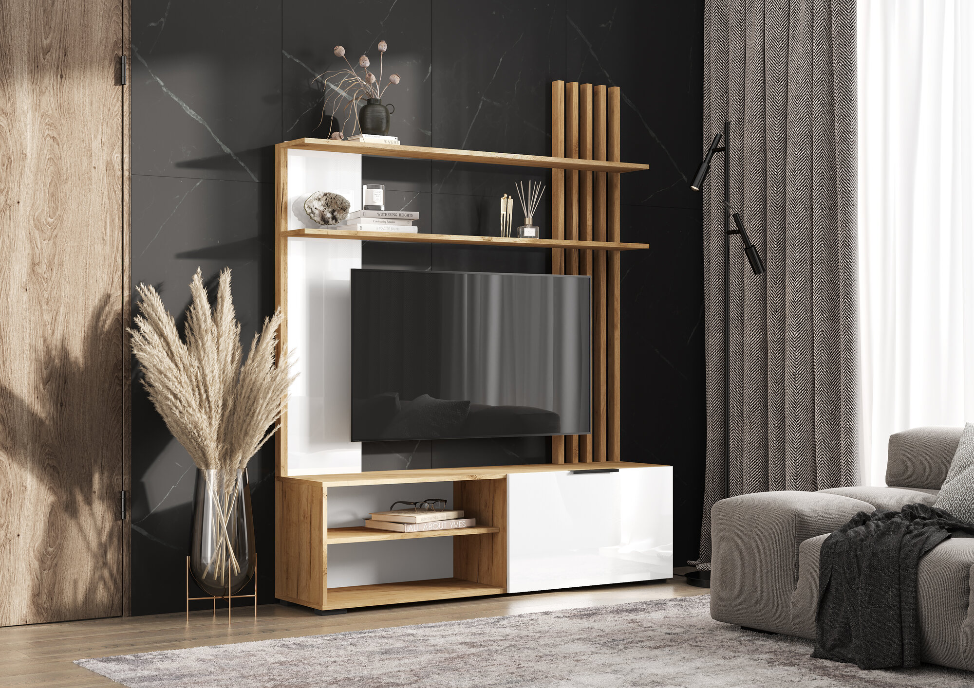 Гостиная Роджинамиф (Белый глянец, Дуб крафт) (Миф)