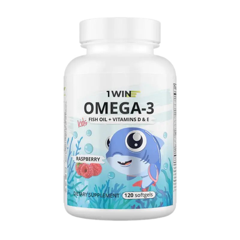 1WIN Комплекс детский Омега-З с витаминами Е и Д Малина и травы жевательные капсулы массой 790 мг 120 шт