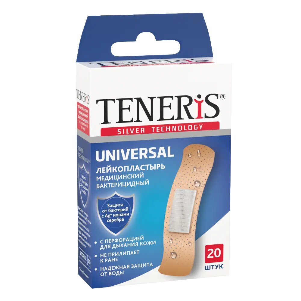 Teneris Лейкопластырь Universal бактерицидный на полимерной основе 76 х 19 мм 20 шт