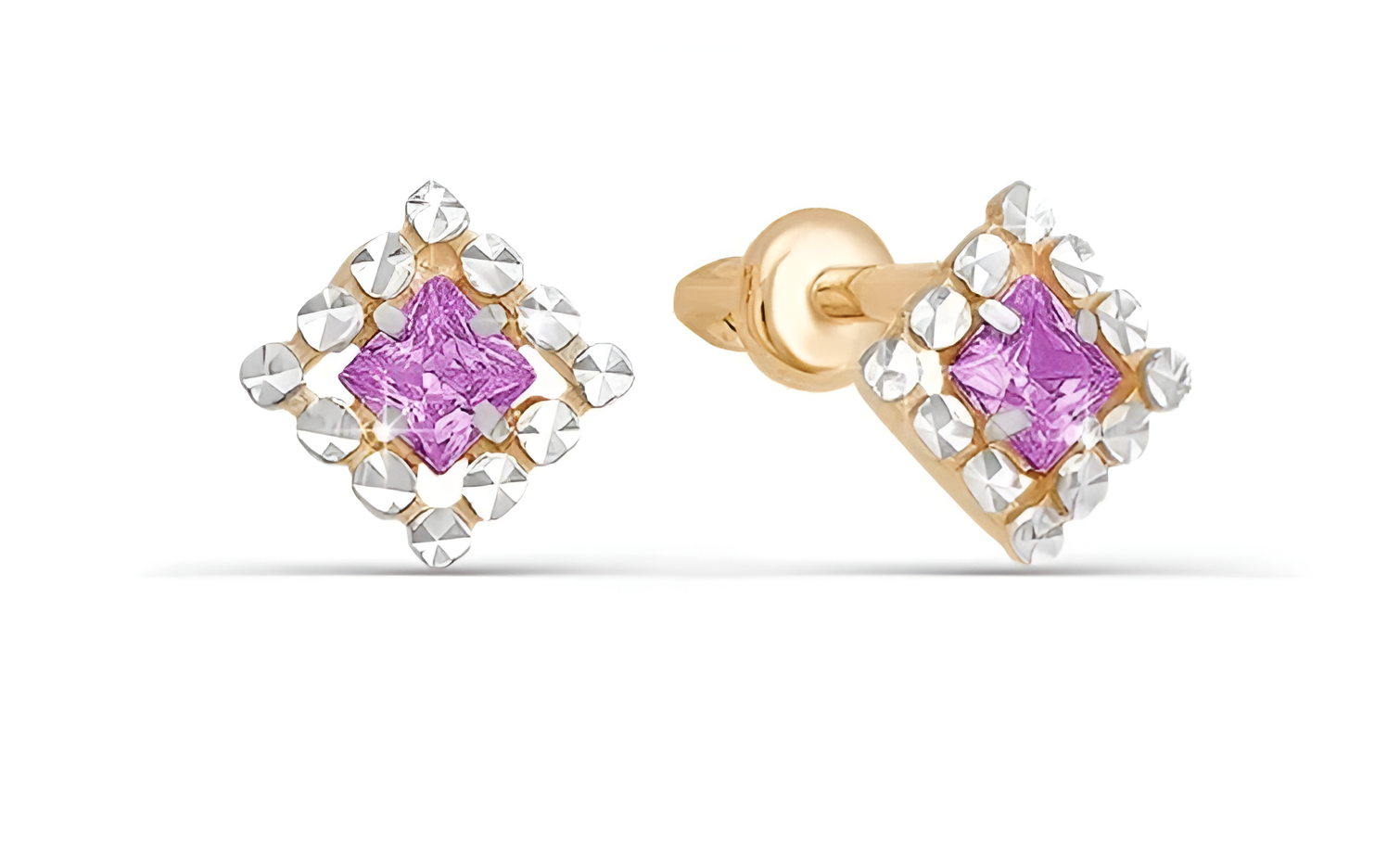 Серьги пусеты, красное золото, 585 проба, фианит