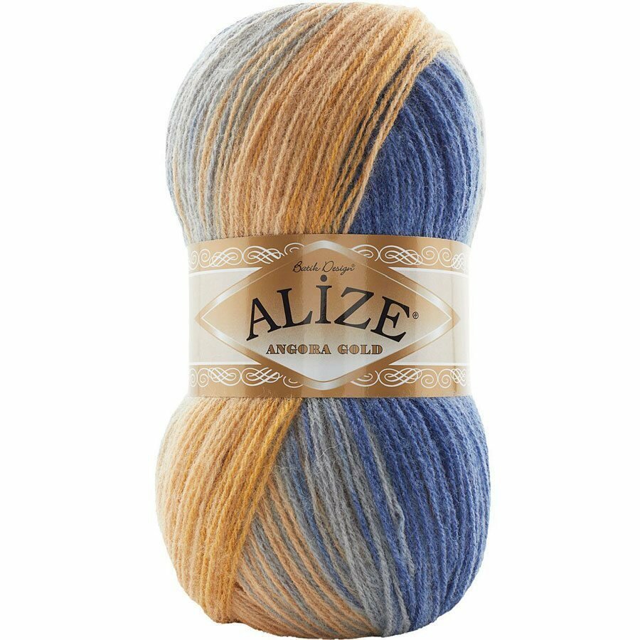 Пряжа Alize ANGORA GOLD BATIK 7914 бежевый/т. голубой (5 мотков)