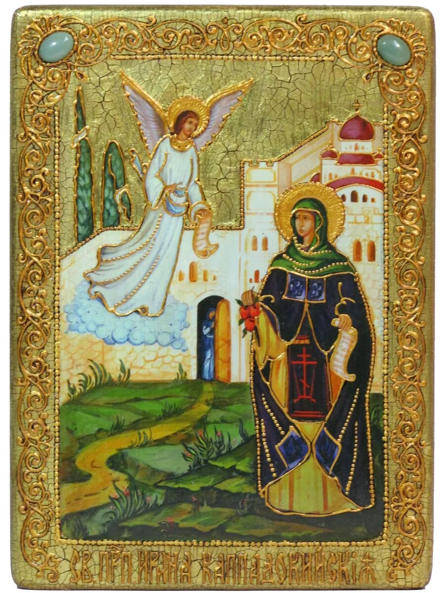 Аналойная икона Святая преподобная Ирина Каппадокийская (Хрисоволанта) на доске из черного дуба 21х29 см