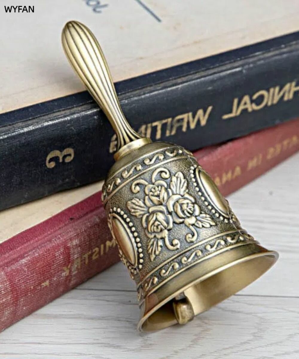 Ретро колокольчик с ручным заводом из меди для дома и мероприятий, винтажный медный колокольчик для декора и сигнала