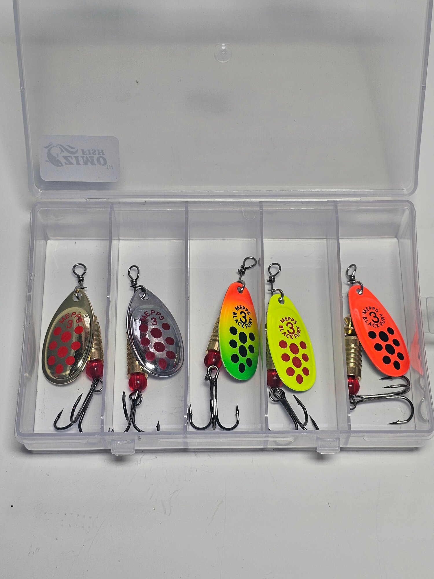 Набор блёсен Вертушки Meps 3 номер в прозрачном боксе 5 шт для летней рыбалки