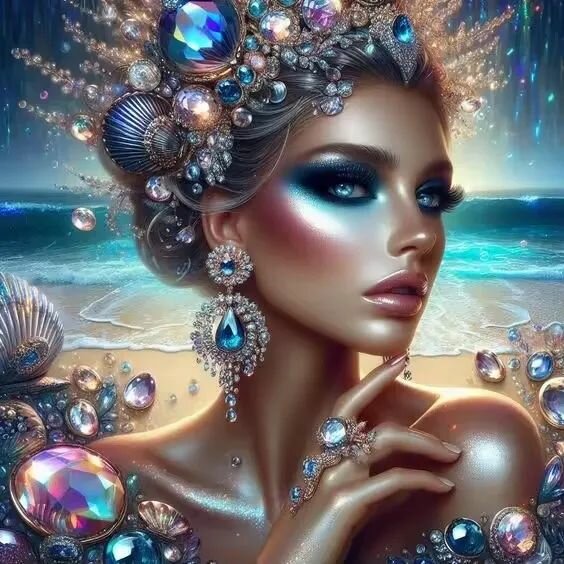 Алмазная картина "Женщина-русалка" алмазная огранка 40х50 см,40x50cm, белый