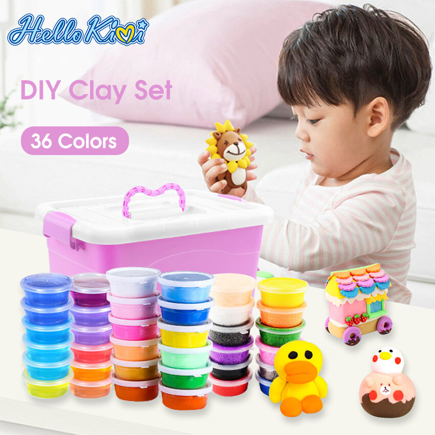HelloKimi Clay Пластилин для моделирования Сверхлегкая глина для игр Пластилин для игр Игрушки для лепки Самозатвердевающая глина Кристаллическая грязь Нетоксичная глина DIY Волшебный цветной песок 24/36 цветов Набор глины с инструментами для детей