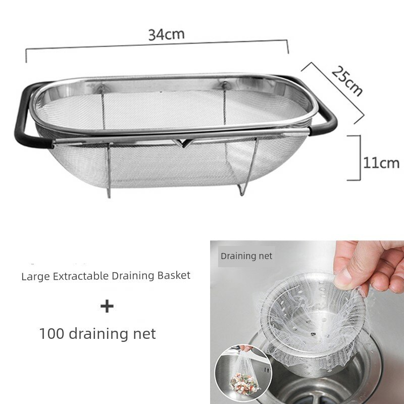 Раздвижная корзина для слива воды из нержавеющей стали 304 для кухонной мойки, новая раковина для мытья фруктов и