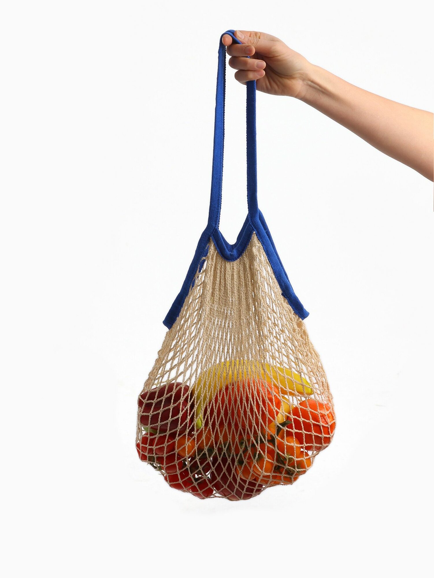 Сумка-авоська хозяйственная, клетка 1.5 см, бежевая/синяя