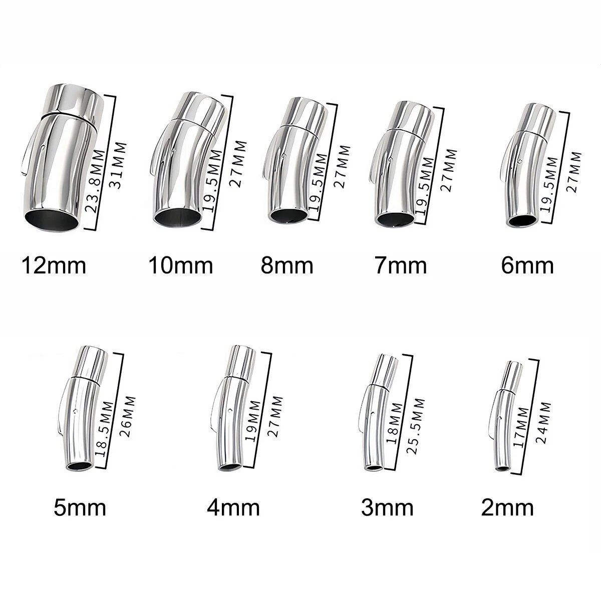Байонетная застежка для браслетов из нержавеющей стали 2-12 мм 5mm Hole