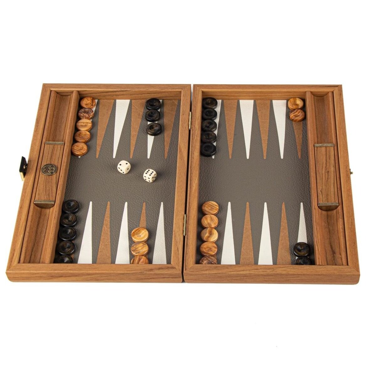 Нарды Manopoulos Premium Leatherette Grey Beige Ostrich Tote Backgammon Set BDE3OST