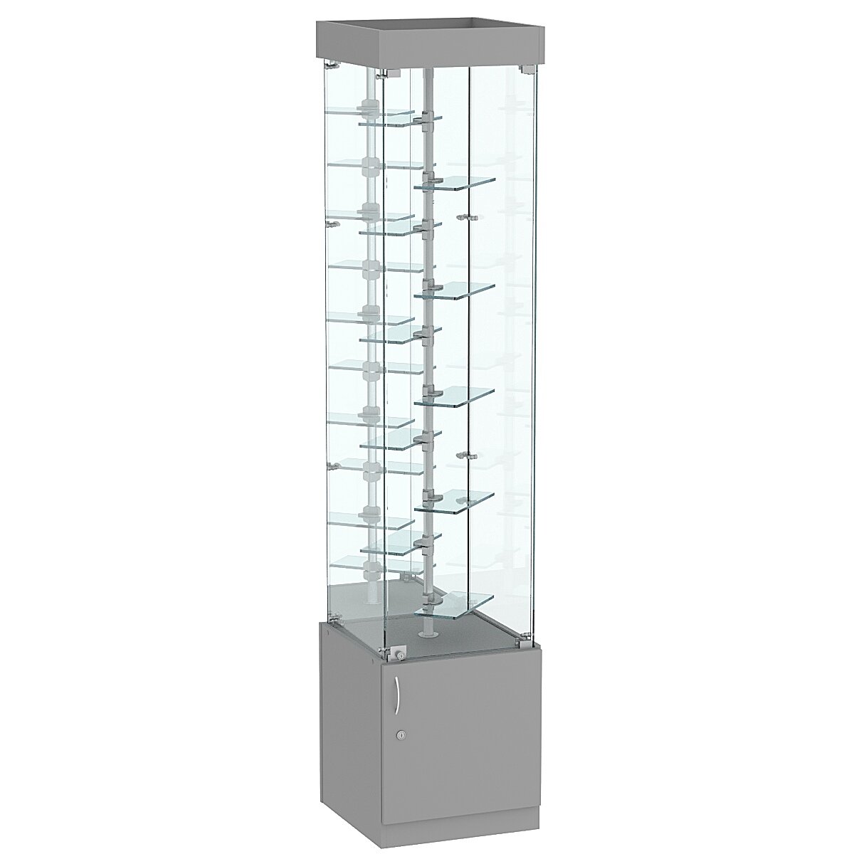 Стеклянная торговая витрина небольшая с маленькими зеркальными полками Квант №4-1, Темно-Серый