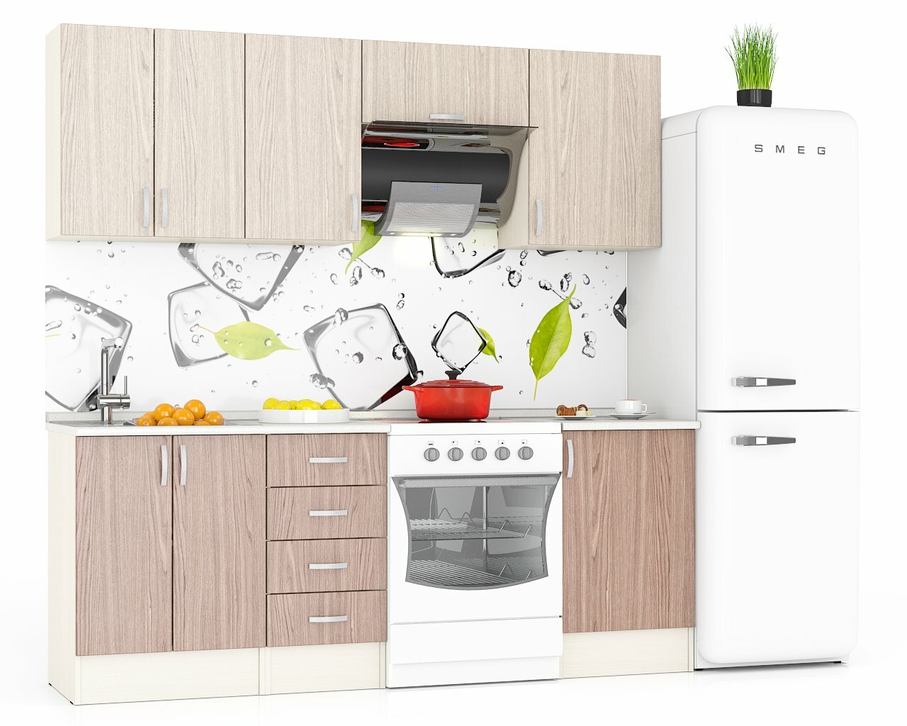 Кухонный гарнитур прямая 210см дуб/ясень шимо светлый/ясень шимо тёмный Спасибо-Мебель